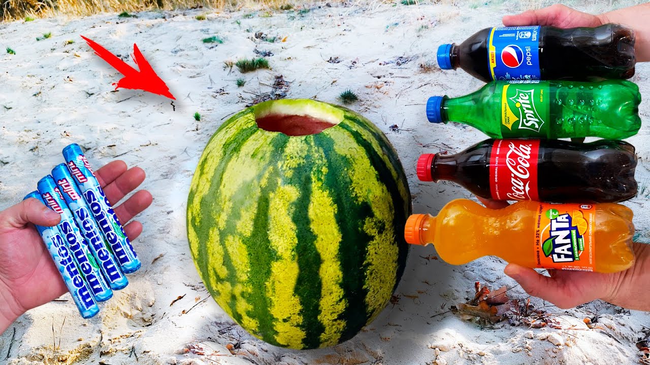 Watermelon vs Coca-Cola, Sprite, Fanta, Pepsi and Mentos - Super ...