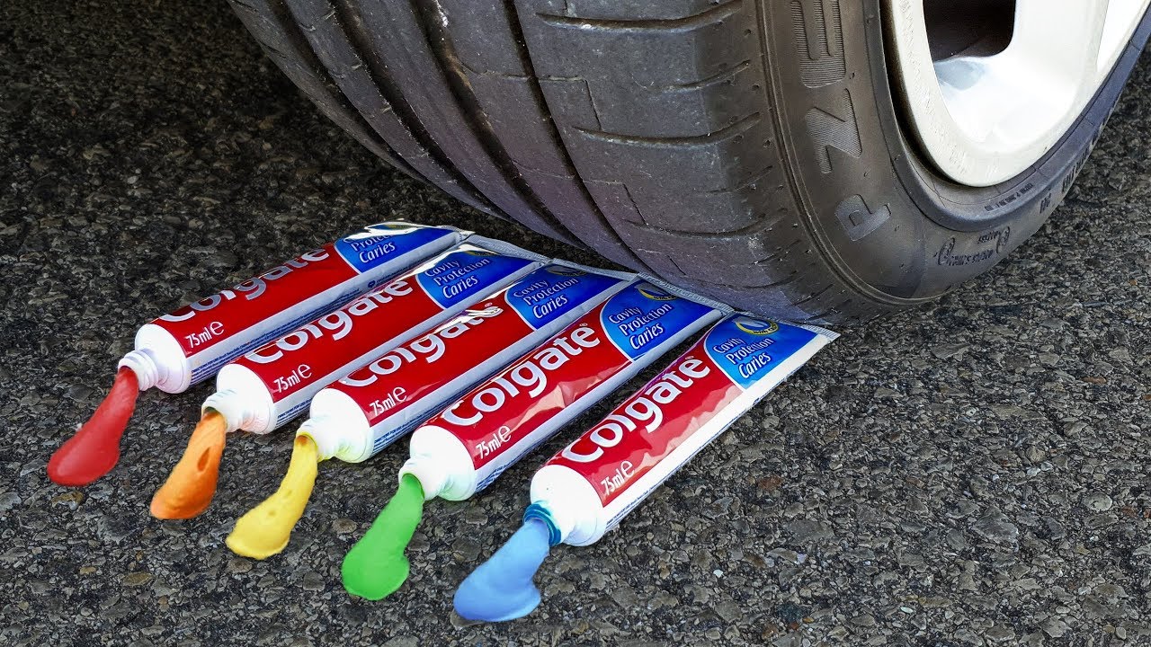 Crushing Crunchy & Soft Things by Car! - EXPERIMENT: RAINBOW TOOTHPASTE ...