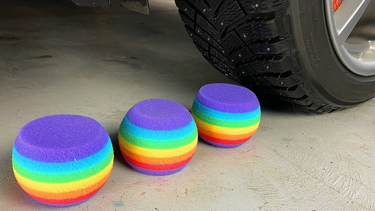 Experiment Car vs Rainbow Sponge! Experiments and Crunch things with car