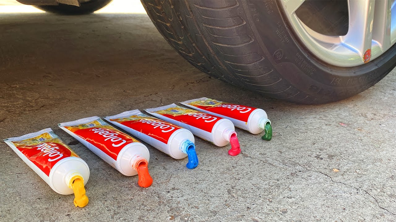 Crushing Crunchy & Soft Things by Car! Experiment Car vs Rainbow Toothpaste