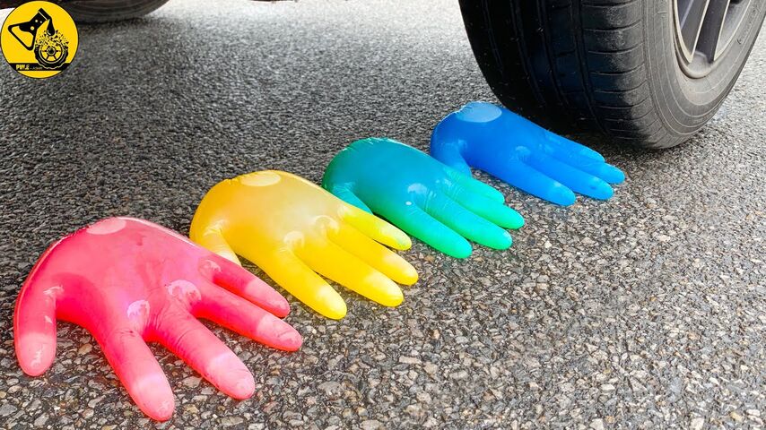 Experiment: Car vs Glover Color and Coca Cola | 4 قفازات بالداخل تحتوي ...