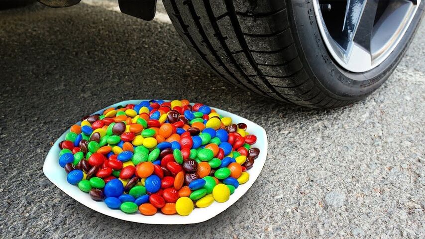 Crushing Crunchy & Soft Things by Car! - EXPERIMENT: M&M PLATE vs CAR ...