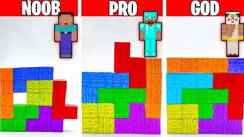 Playing Tetris with Minecraft Blocks | Noob Pro and God