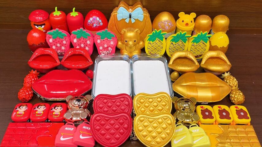 RED vs GOLD! Mixing Makeup, Glitter and More into Glossy Slime ...