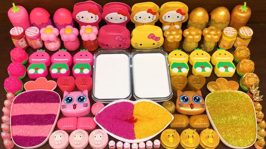 PINK vs GOLD! Mixing Makeup, Glitter and More into Glossy Slime ...