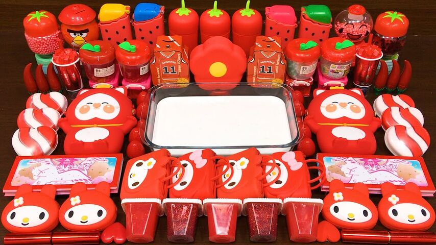 RED RABBIT Slime! Mixing Random Things into Glossy Slime ! Satisfying ...