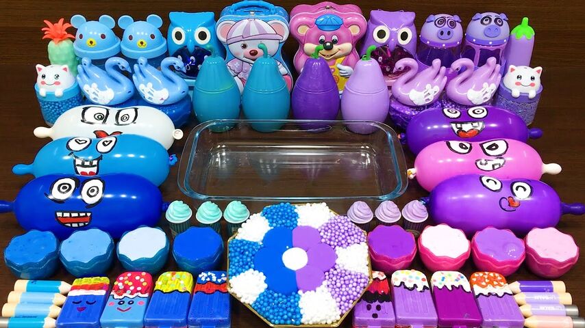 BLUE vs PURPLE! Making Slime With Funny BALLOONS ! Mixing Random Things ...