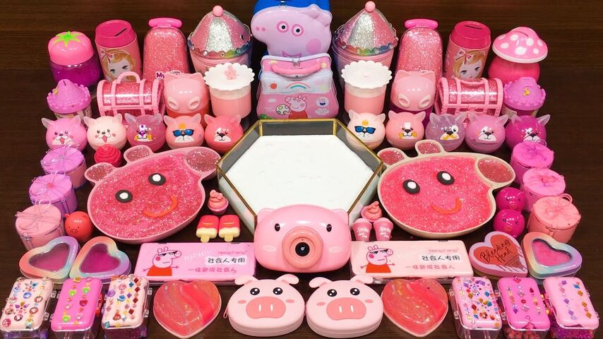 PINK PEPPA PIG | Mixing Random Things into GLOSSY Slime | Satisfying ...