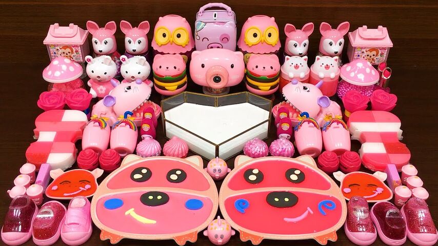 PINK PIG Slime | Mixing Random Things into GLOSSY Slime | Satisfying ...