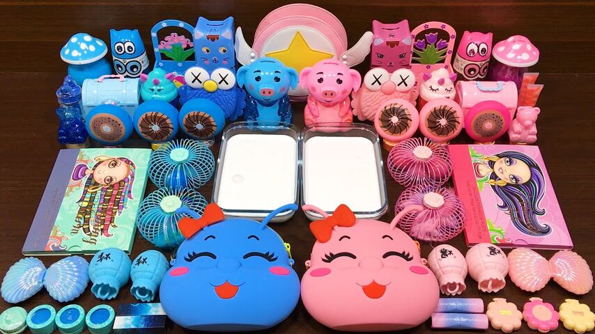 BLUE vs PINK | Mixing Random Things into GLOSSY Slime | Satisfying ...