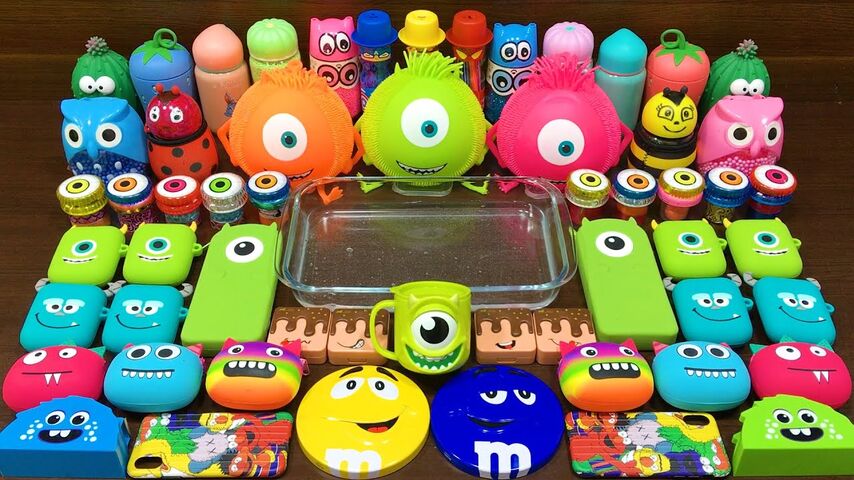 Series Mike Wasowski Slime ! Mixing Random Things into CLEAR Slime ...