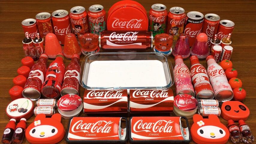 Series RED COCA COLA Slime ! Mixing Random Things into GLOSSY Slime ...