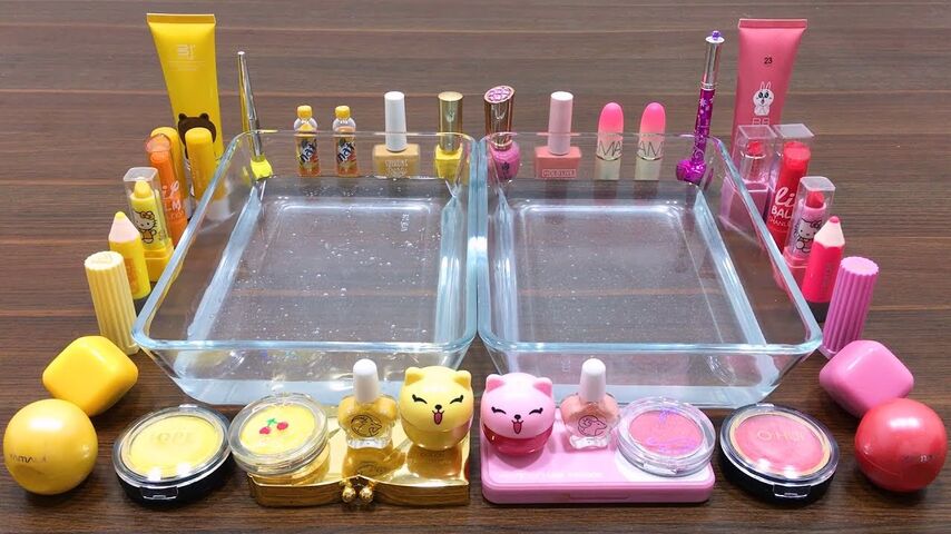 PINK vs YELLOW | Mixing Makeup Eyeshadow into Slime | Special Series ...