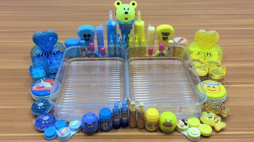 Mixing Random Things Into Clear Slime ! Yellow Vs Blue Special Series ...