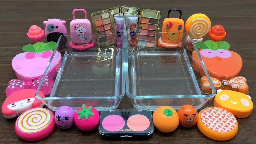 Mixing Random Things Into Clear Slime ! Pink VS Orange Special Series ...