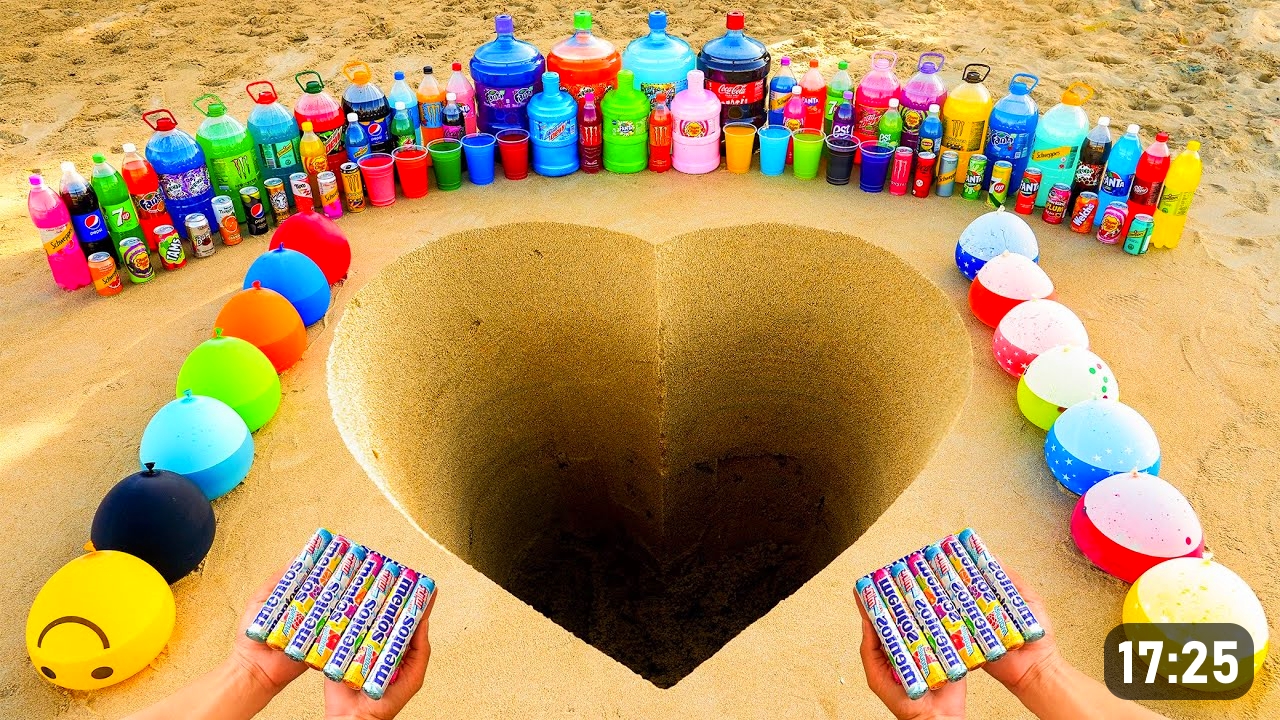 Big Toothpaste Eruption from Heart pit, Giant Coca Cola, Fanta, Mtn Dew ...