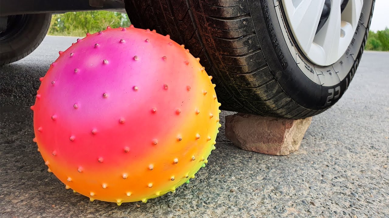 Crushing Crunchy & Soft Things by Car! EXPERIMENT: Car vs Rainbow Ball Test