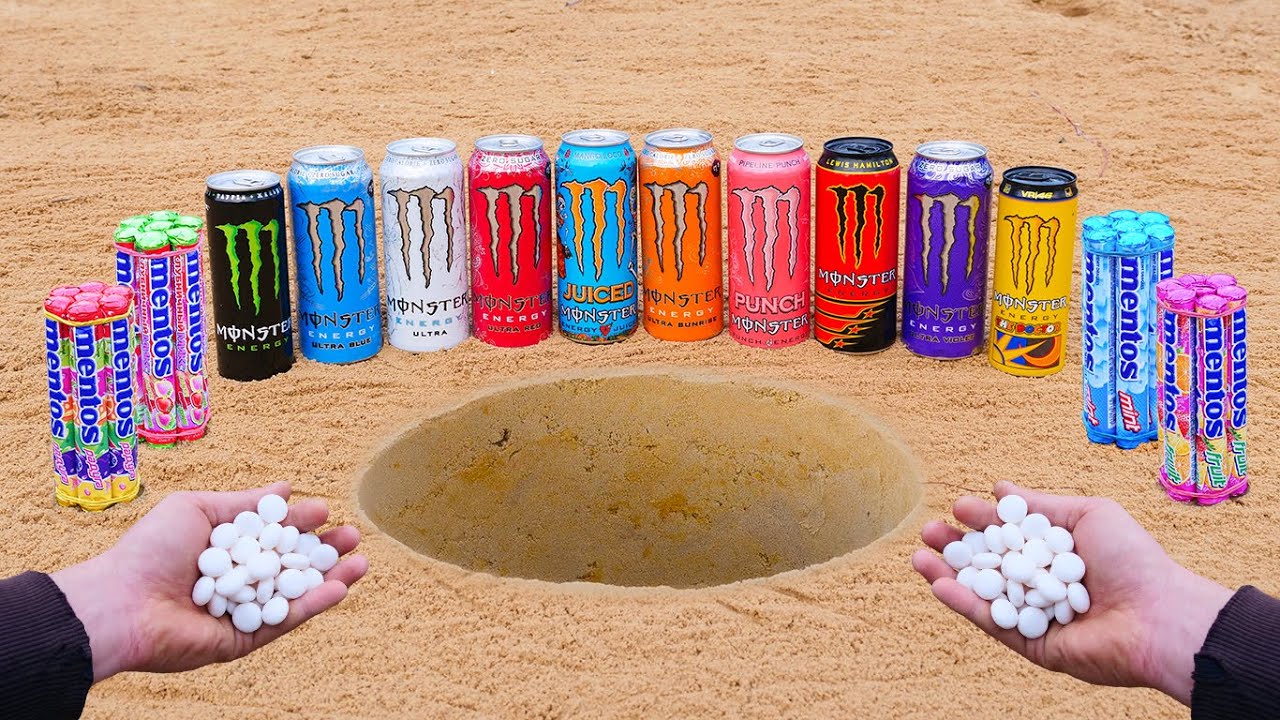 EXPERIMENT: Monster Sodas and Mentos Underground