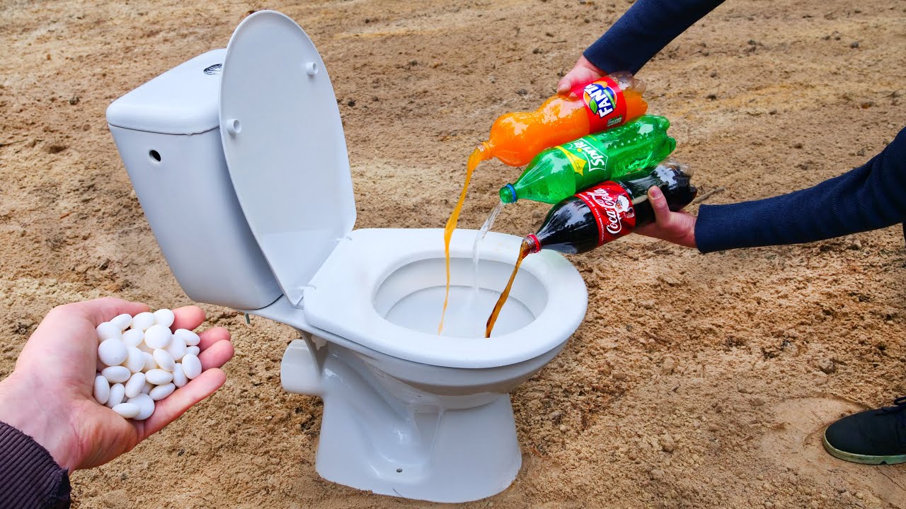 Reaction: Cola, Fanta, Sprite and Mentos inside the Toilet
