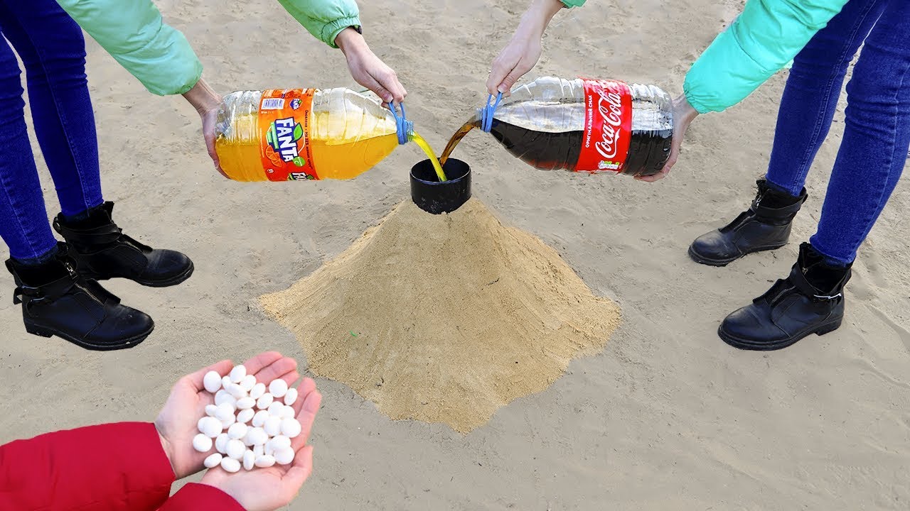 Volcano of Coca Cola, Fanta and Mentos!