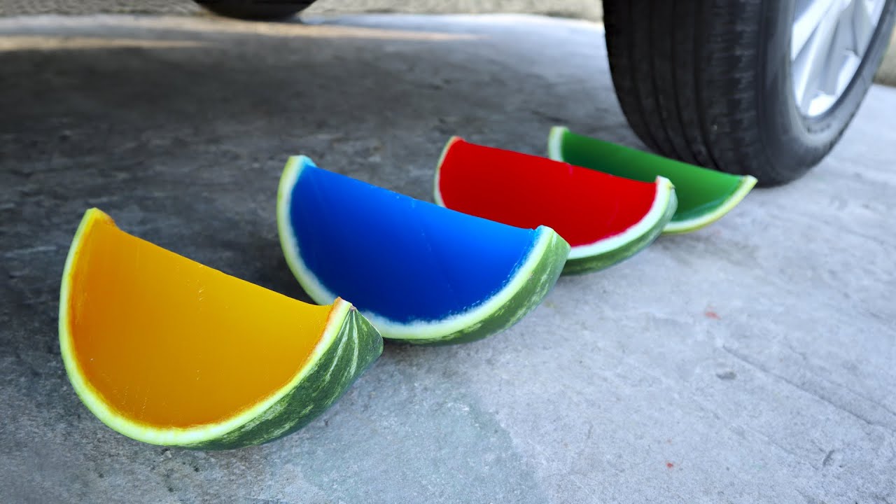 Experiment: Car vs Watermelon Rainbow Jelly