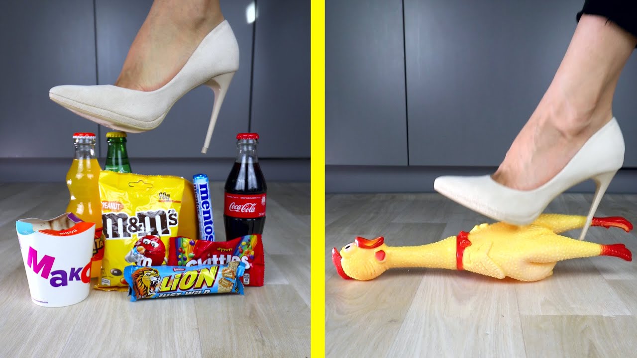 Crushing Crunchy & Soft Things. EXPERIMENT: Shoes vs Candy & Sushi