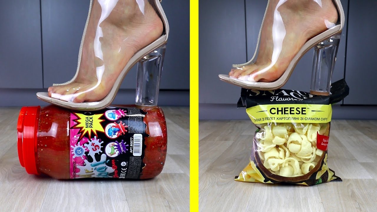 Crushing Crunchy & Soft Things. EXPERIMENT: Shoes vs Jelly Balloons