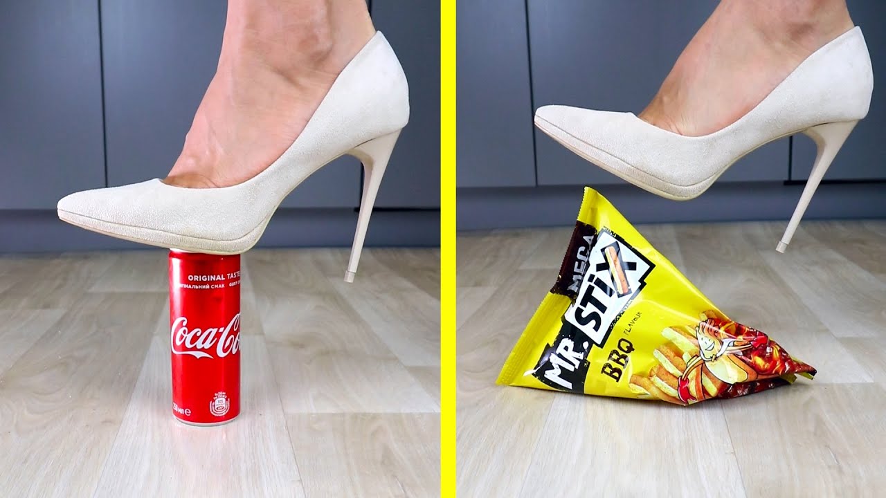 Crushing Crunchy & Soft Things by Car. EXPERIMENT: Shoes vs Food & Coca ...