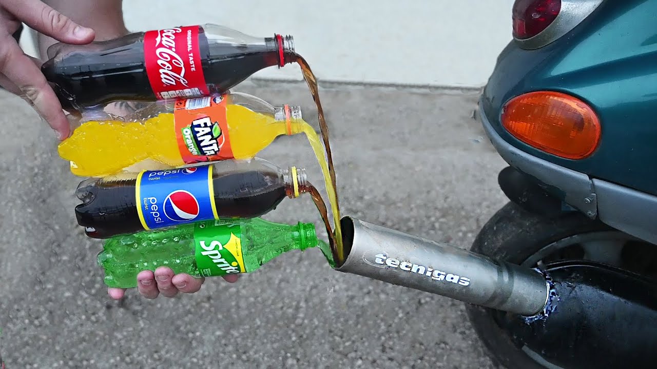 EXPERIMENT COCA COLA, FANTA, PEPSI, SPRITE in MOTORCYCLE EXHAUST