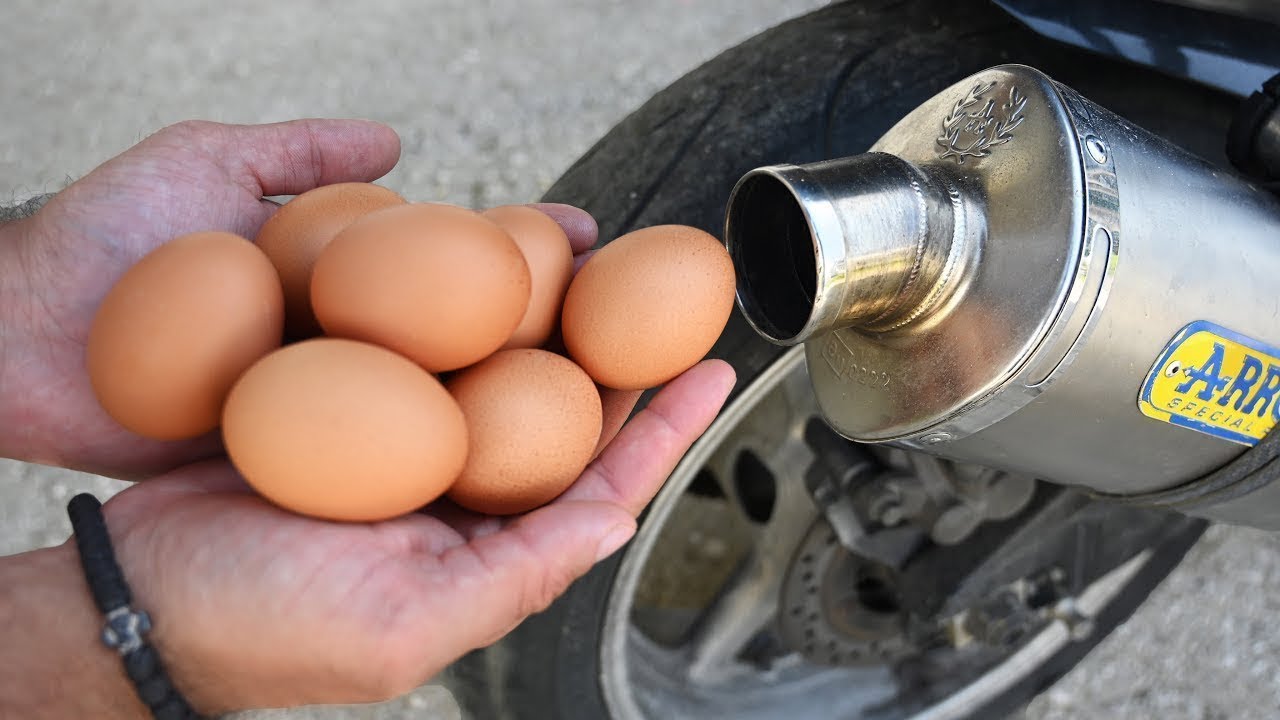 EXPERIMENT EGGS IN MOTORCYCLE EXHAUST