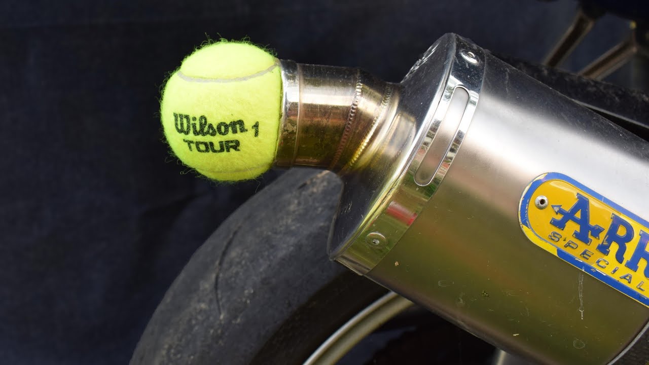 EXPERIMENT MOTORCYCLE EXHAUST vs TENNIS BALL