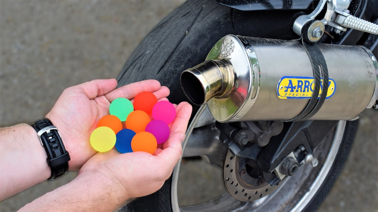 EXPERIMENT JUMPING BALLS IN MOTORCYCLE EXHAUST
