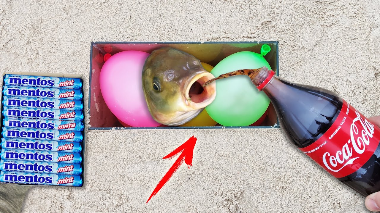 Experiment: Coca Cola and Fish Vs Mentos Underground! SUPER reaction!