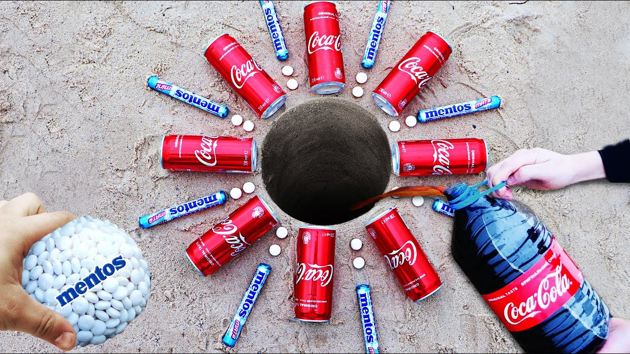 SUPER reaction! Experiment Volcano Coca Cola vs Mentos Underground!