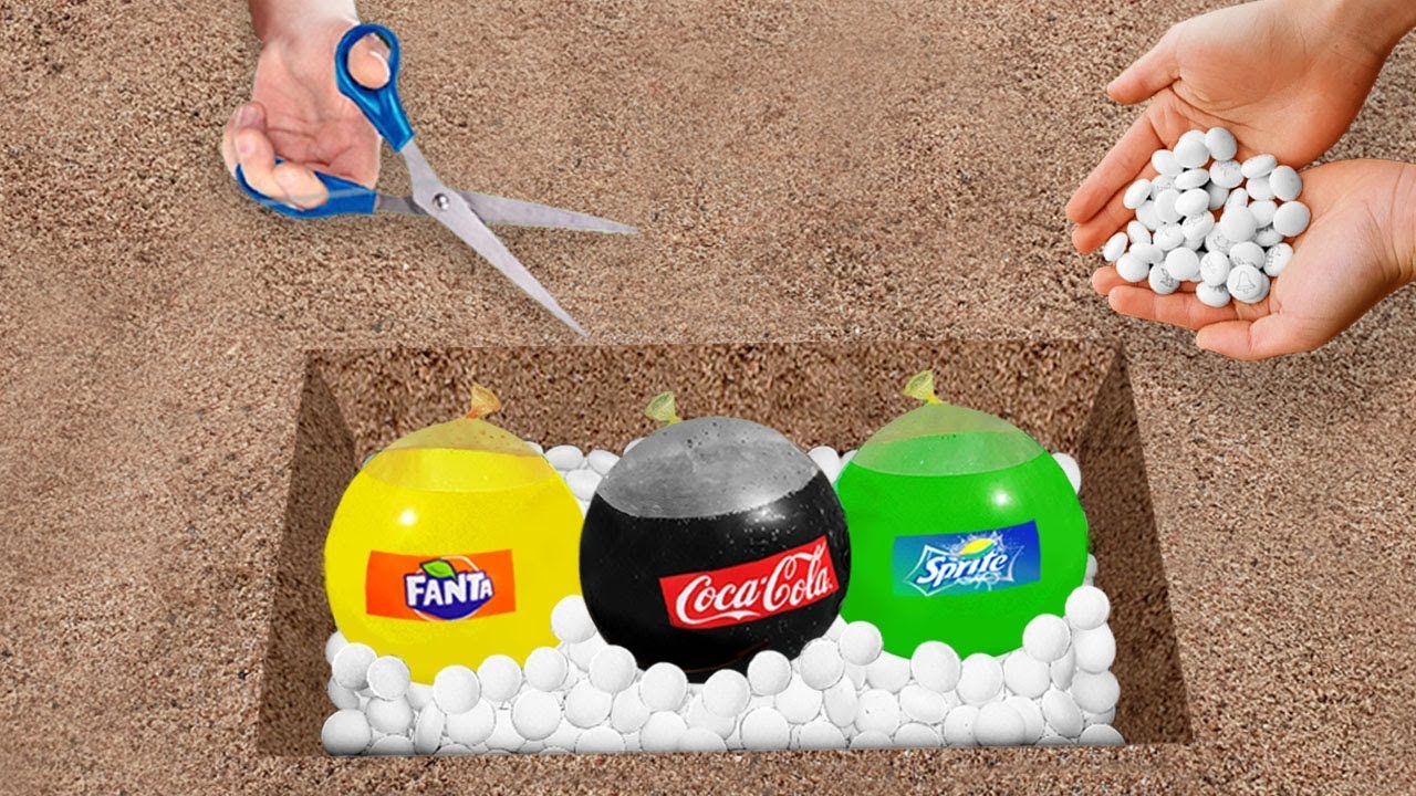 Giant Balloons of Coke, Fanta, Sprite and Mentos Underground!